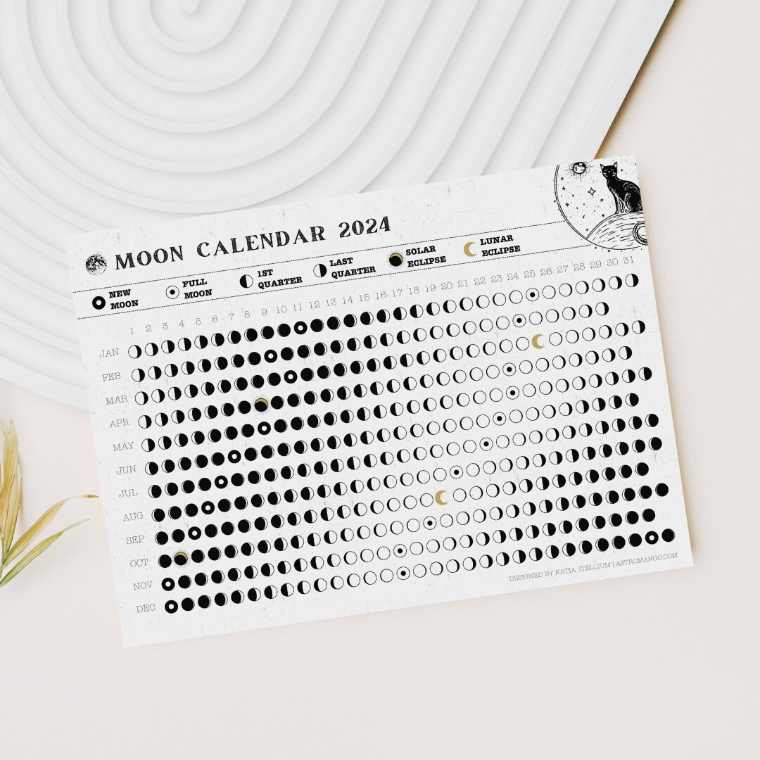 Moon Calendar Printable // Lunar Calendar 2024 // Moon Phases // Lunar ...
