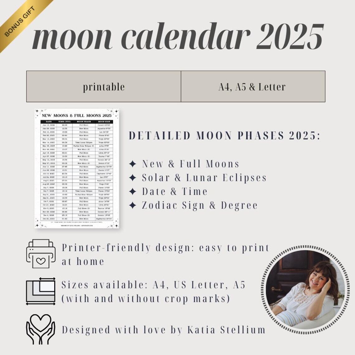 Moon Calendar Printable // Lunar Calendar Printable // Moon Phases ...
