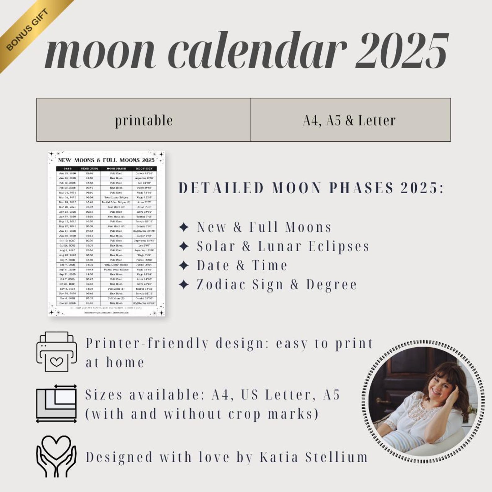 Moon Phases Calendar // Lunar Phases Calendar // Vintage Moon // Lunar ...