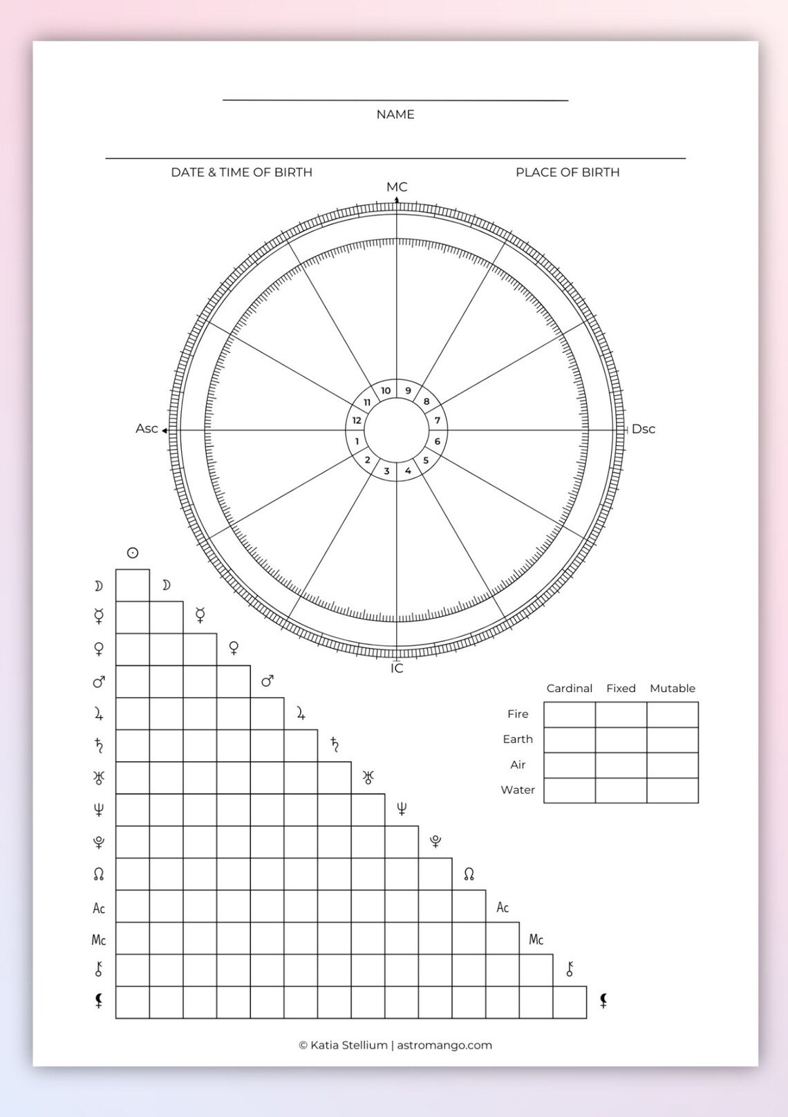 Blank Birth Chart Template | Blank Natal Chart | Blank Astrology Chart ...