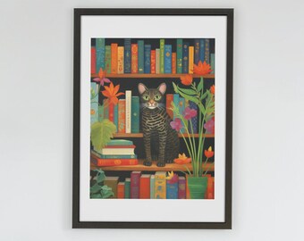 Cat Reading Book Print Wall Art Home Decor - Etsy