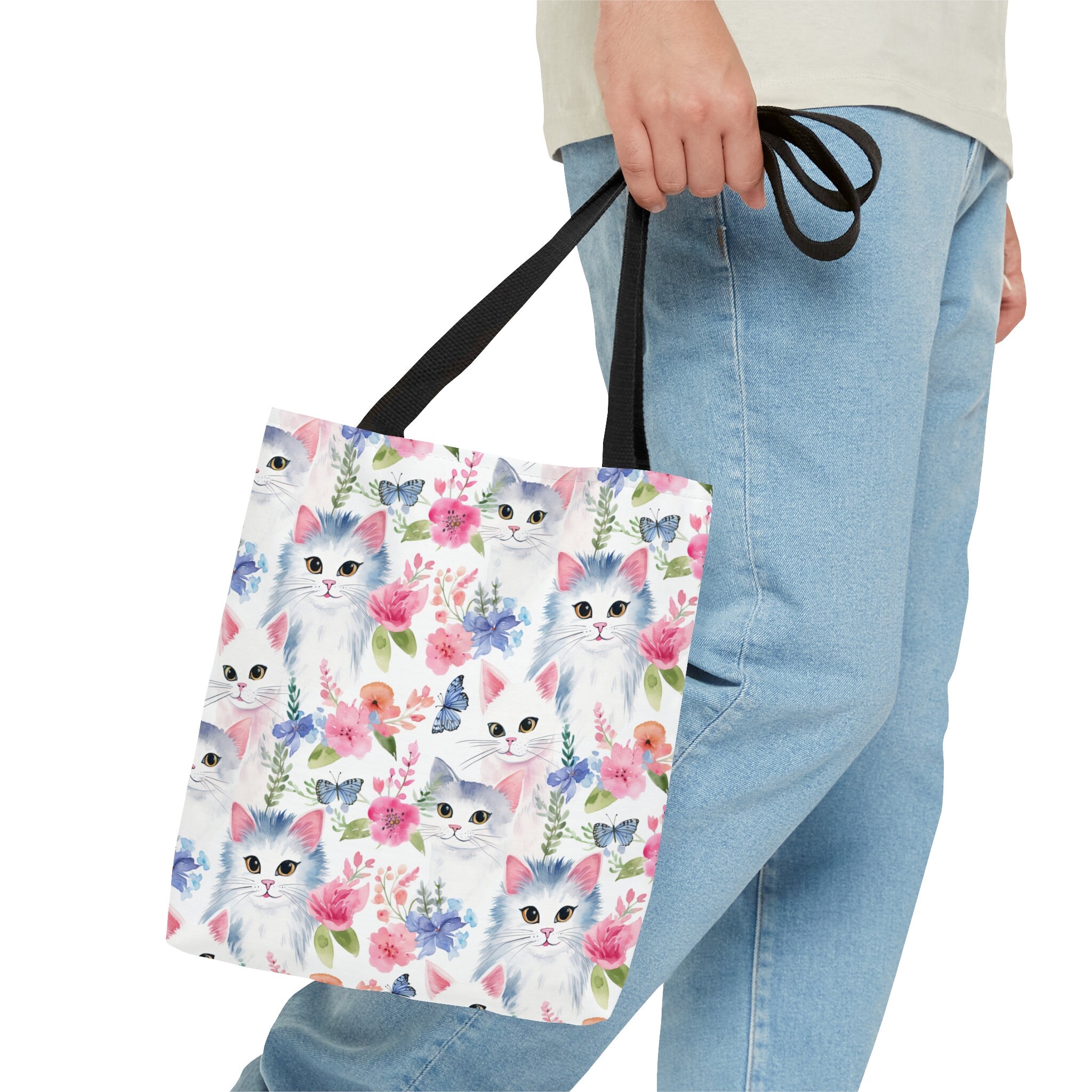 Cute Blue Watercolor Cats Tote Bag, Animal Tote Bag, Cat Illustration ...