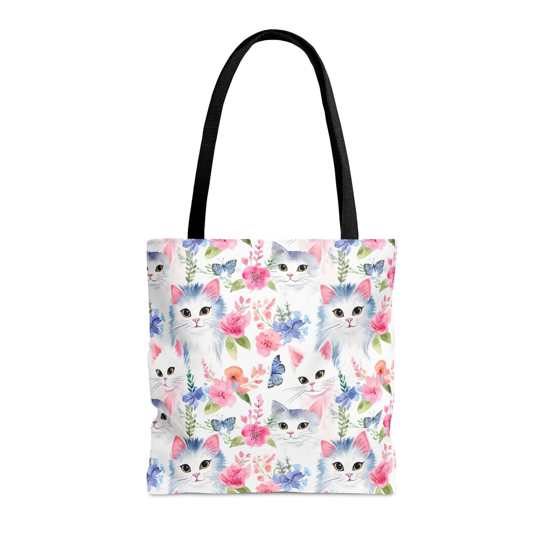 Cute Blue Watercolor Cats Tote Bag, Animal Tote Bag, Cat Illustration ...