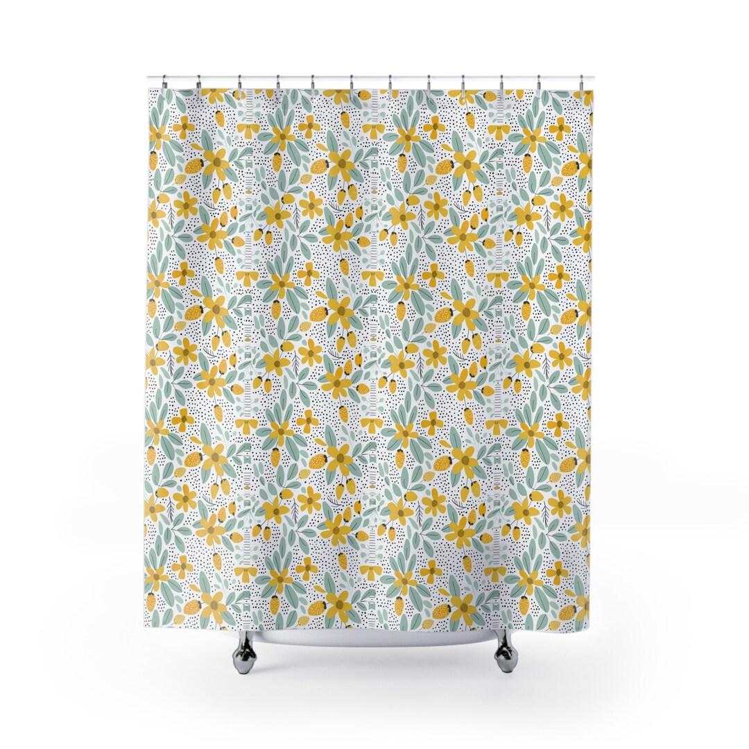 Yellow Blossoms Shower Curtains, Floral Spa Shower, Polyester Fabric ...