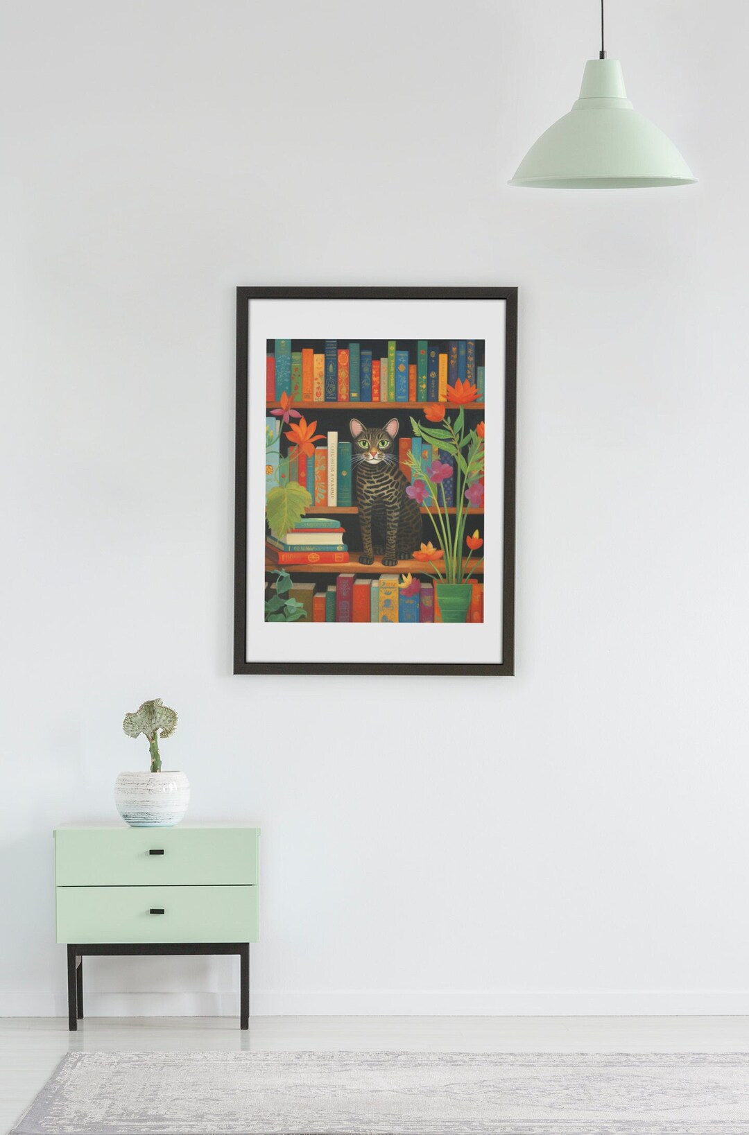 Cat on Books Wall Art Print, Cat Lover Library Wall Decor, Book Lover ...