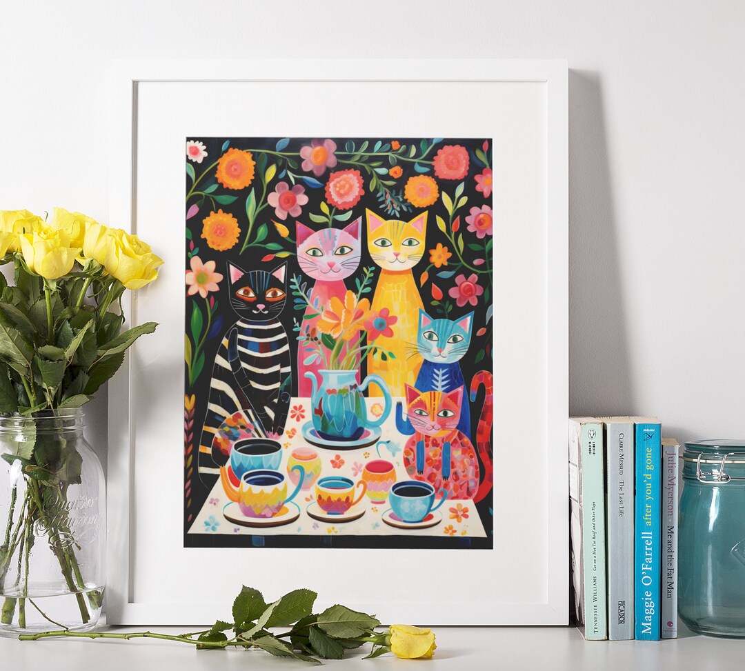 Abstract Cats Home Decor Poster, Vibrant Cat Decor, Funny Cat Print ...