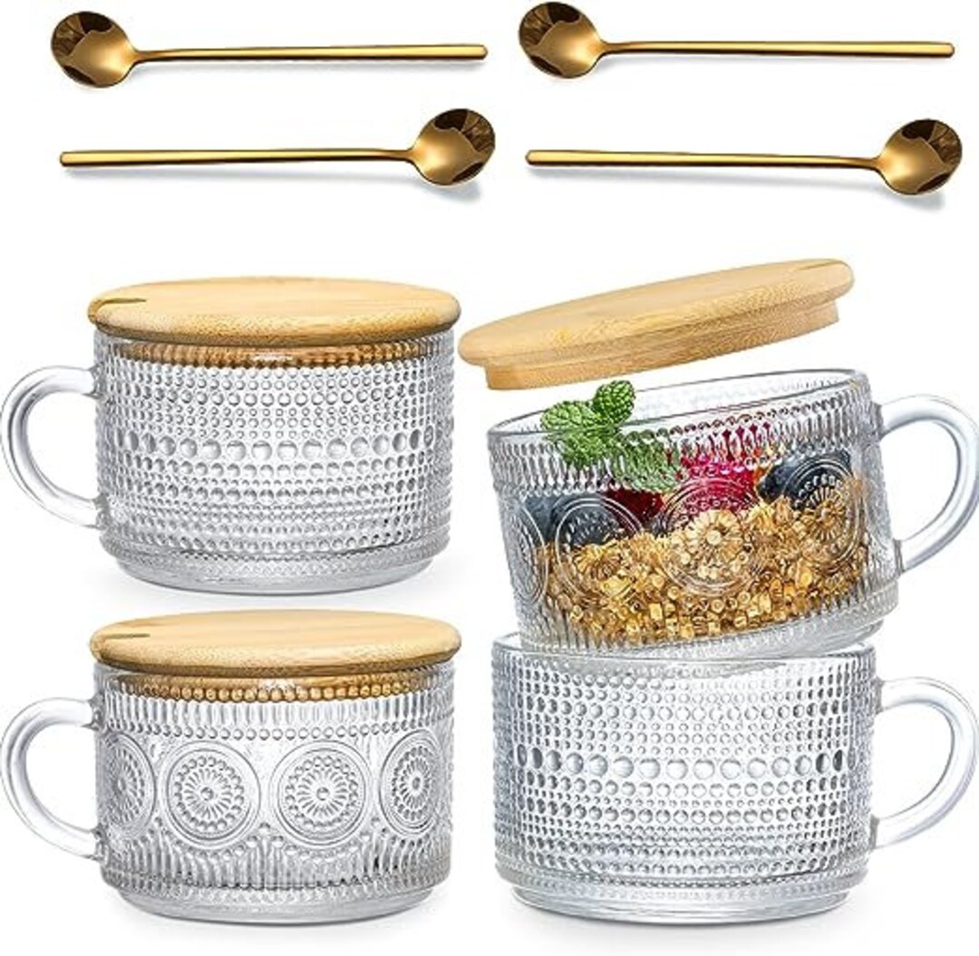 Vintage Coffee Mugs, Overnight Oats Containers With Bamboo Lids and ...