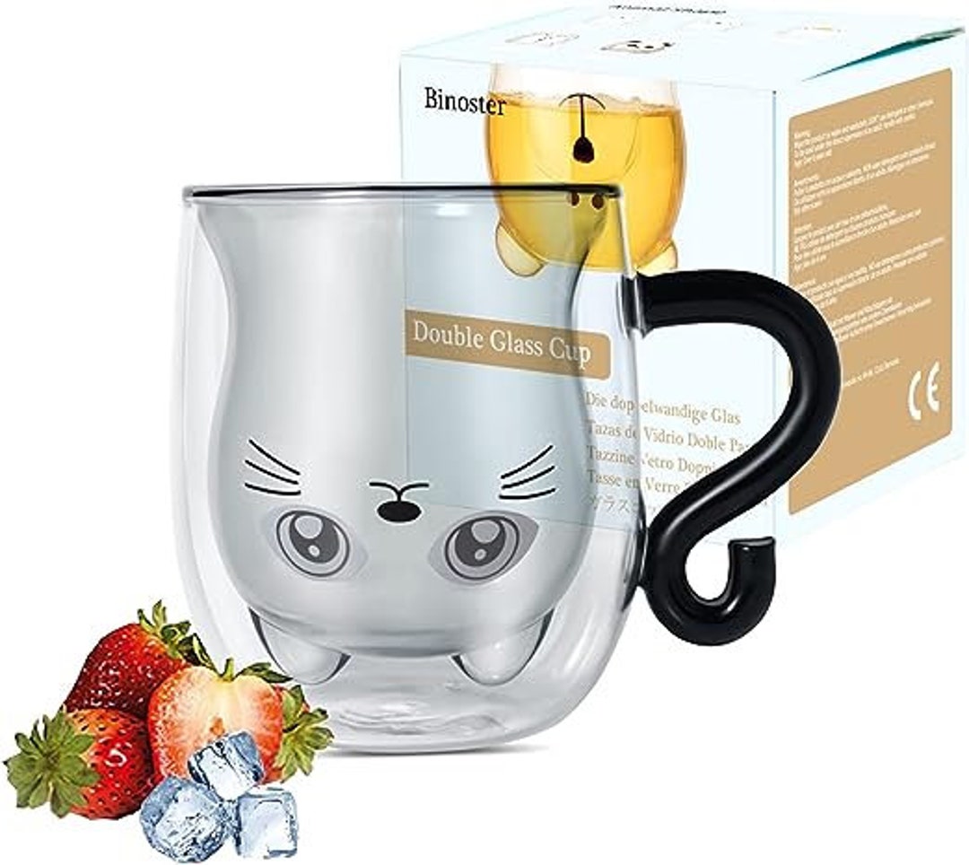 Black Cat Mug Cute Mug With Handle Double Walled Coffee Mug Kawaii Cat ...