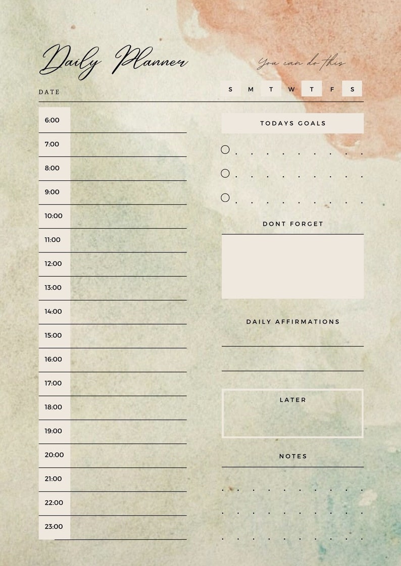 Simple Daily Planner | Printable | Pretty | Flowers | Organised - Etsy
