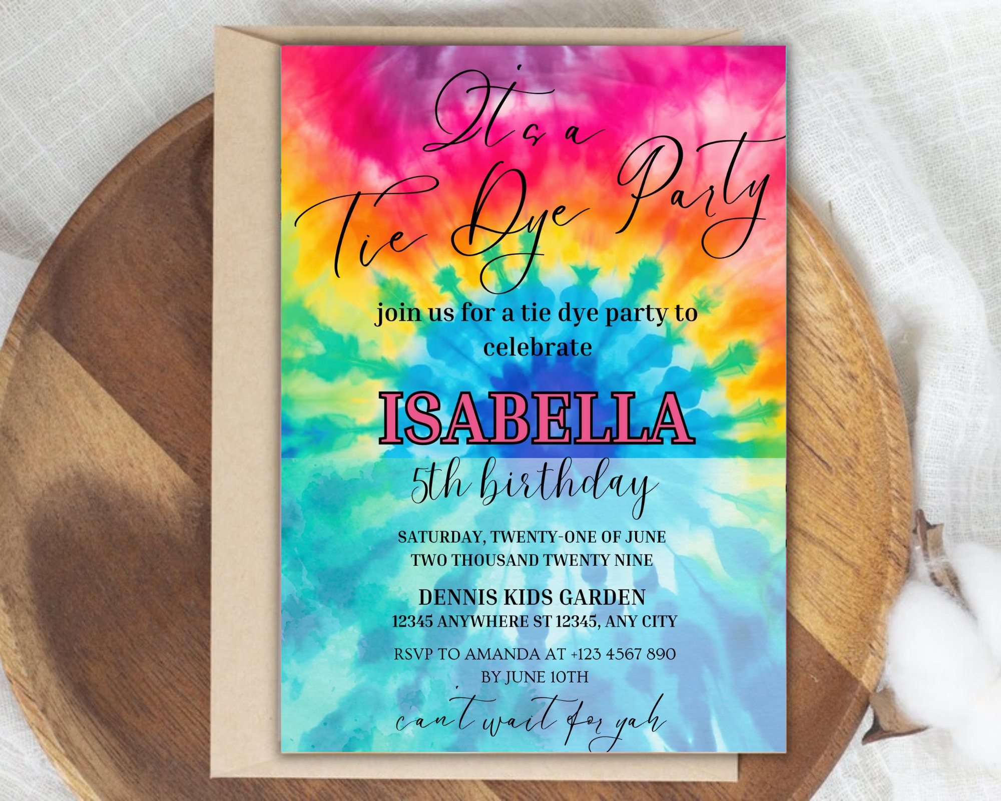 Tie Dye Birthday Invitation, Tie Dye Kids Party Invitation, Teen ...