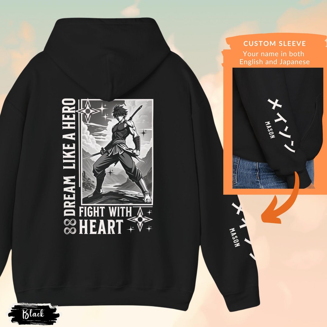 Custom Anime Hoodie Personalized Sleeve Japanese & English Name, Anime ...