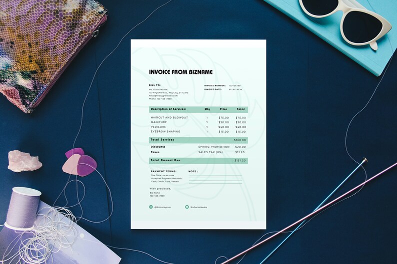 Editable Canva Invoice Template for Small Business Green - Etsy
