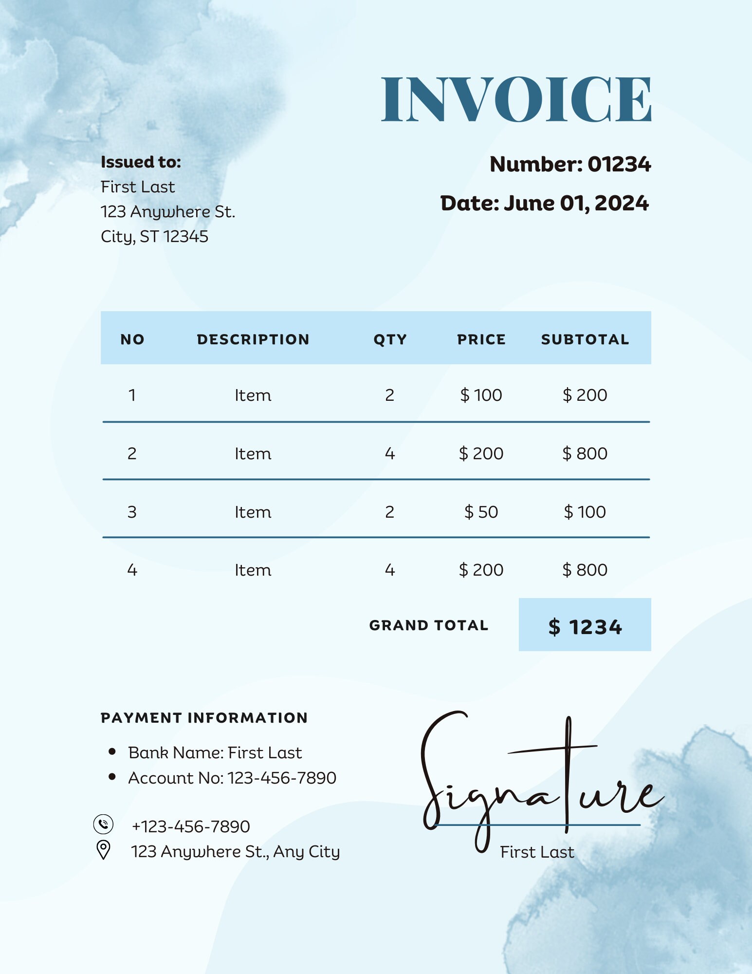 Editable Canva Invoice Template for Small Business Blue - Etsy