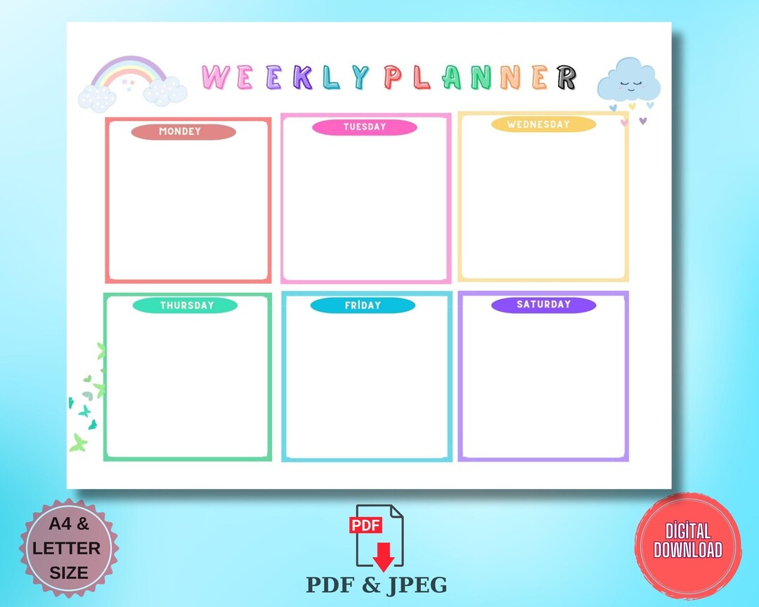 Kids Weekly Planner,rainbow Themed Daily Planner,weekly Planner/planner ...