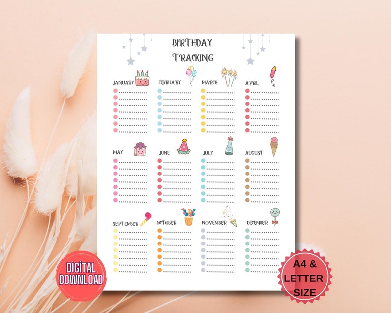 Birthday Tracker Printable-birthday Planner Birthday - Etsy