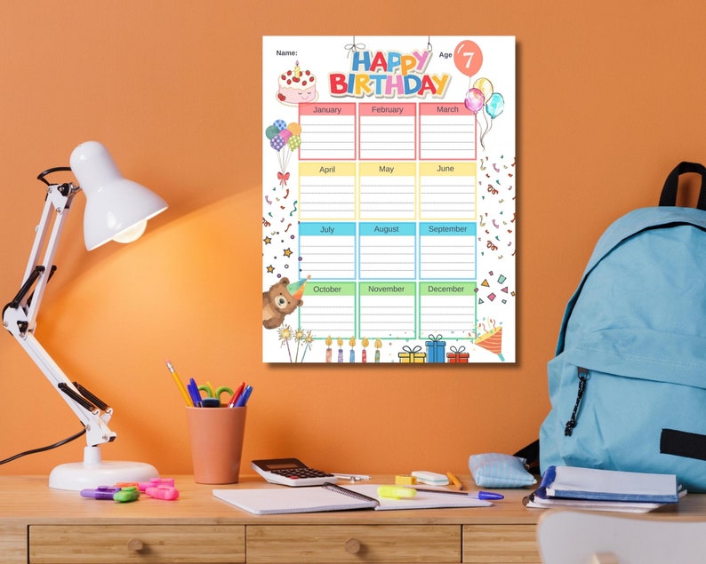 Printable Kids Happy Birthday Card Calendar/birthday - Etsy
