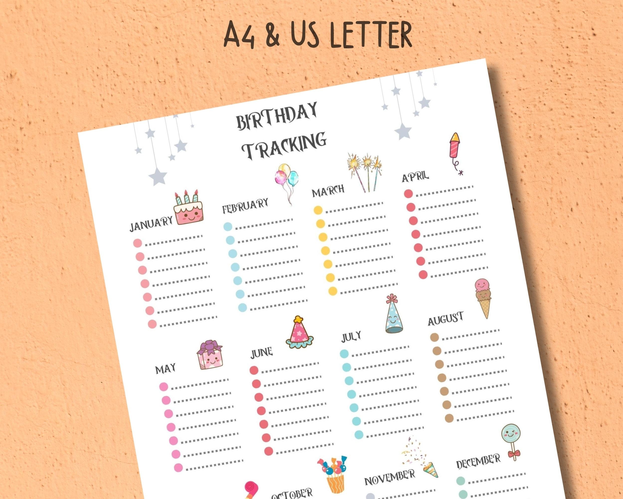Birthday Tracker Printable-birthday Planner Birthday Reminder-birthday ...