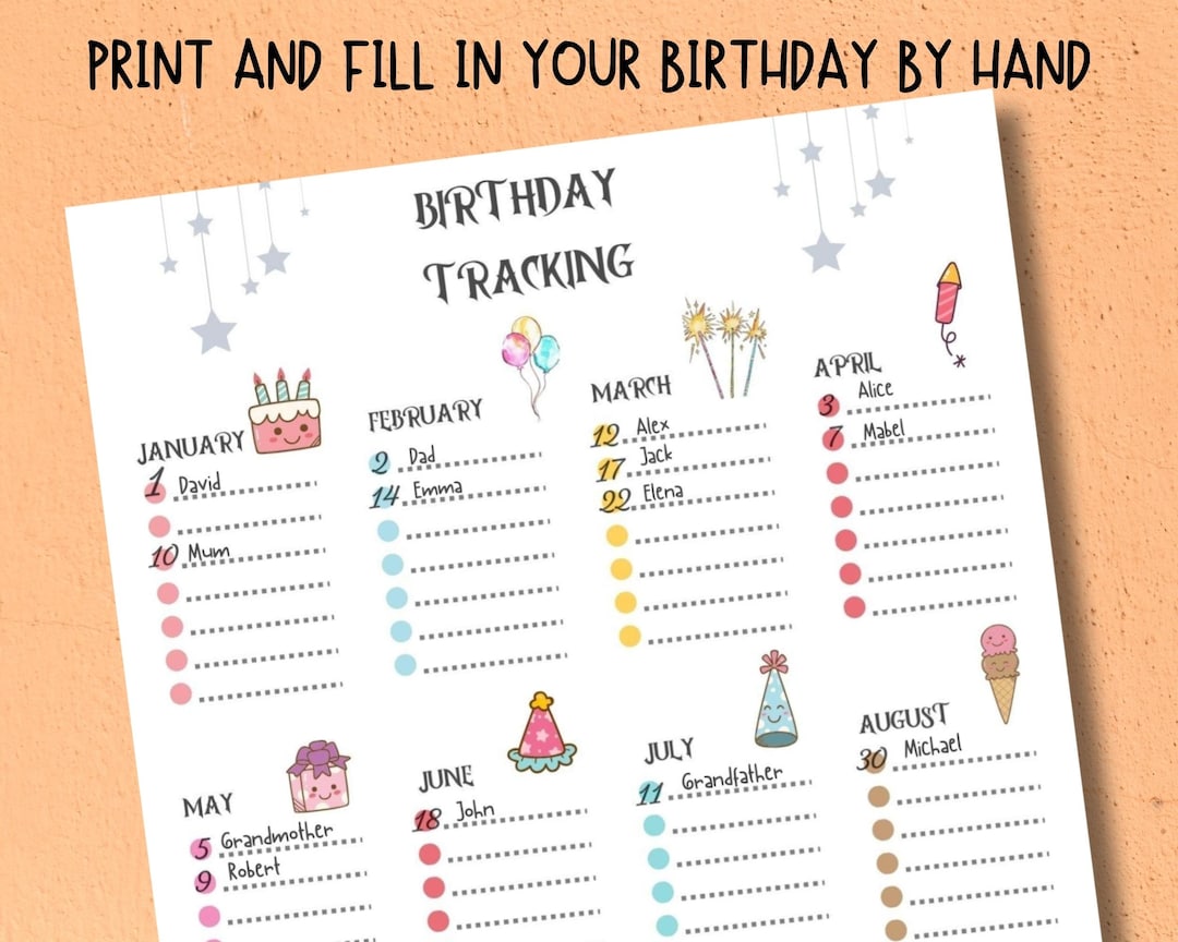 Birthday Tracker Printable-birthday Planner Birthday Reminder-birthday ...