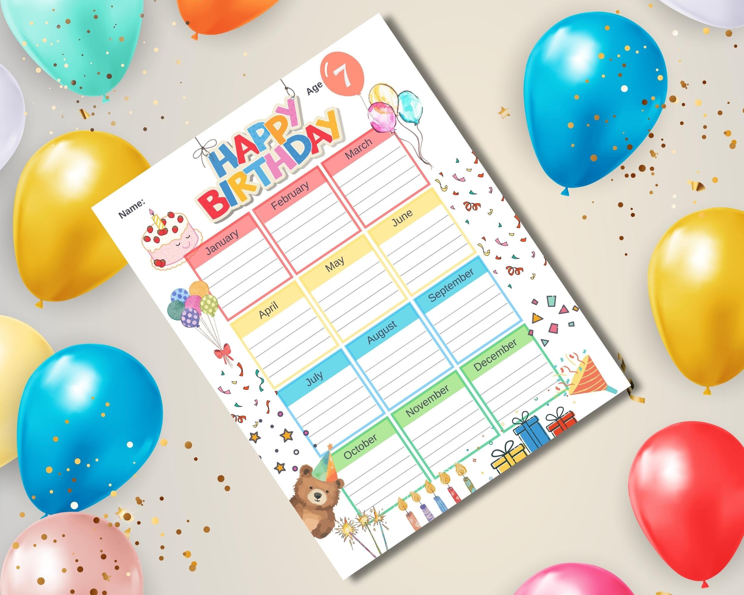 Printable Kids Happy Birthday Card Calendar/birthday - Etsy