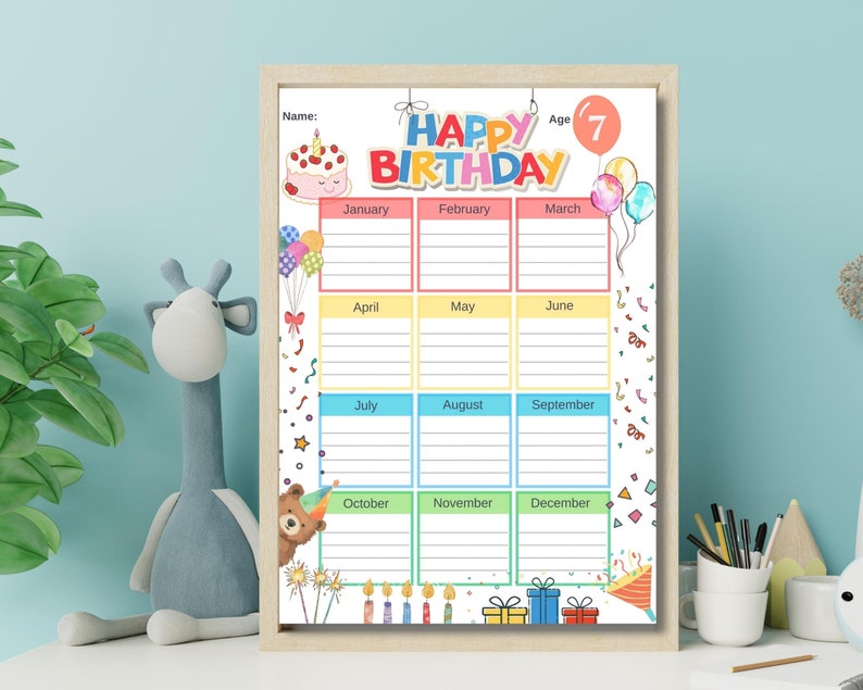 Printable Kids Happy Birthday Card Calendar/birthday - Etsy