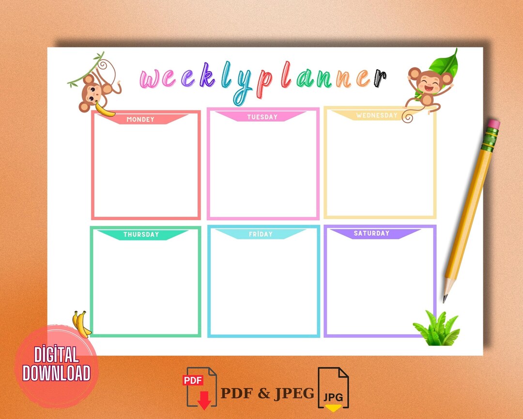 Weekly Planner for Kids, Forest and Monkey Themed Planner,planner ...