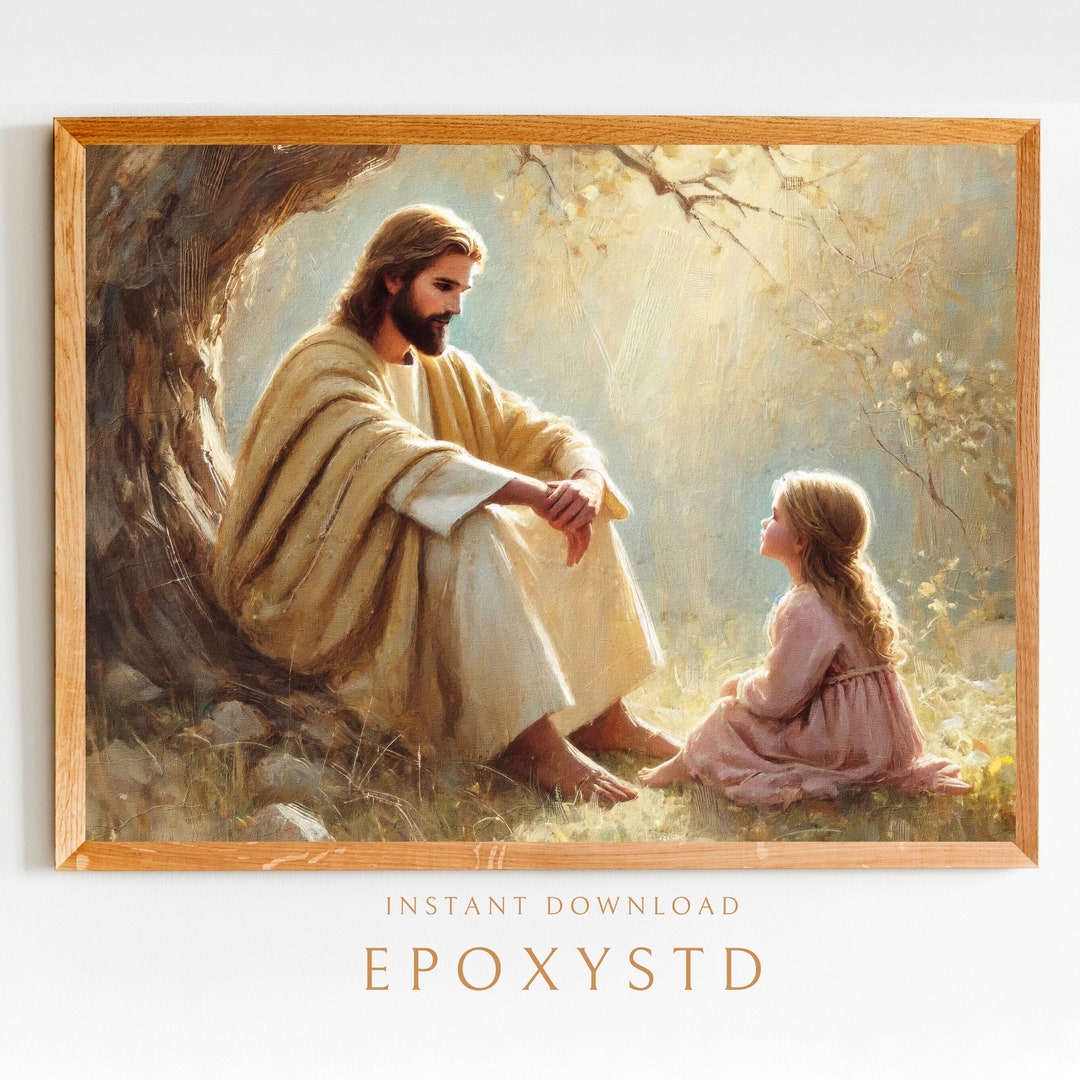 Jesus and Child Sitting and Talking, Jesus Art, Jesus and Child, Jesus ...