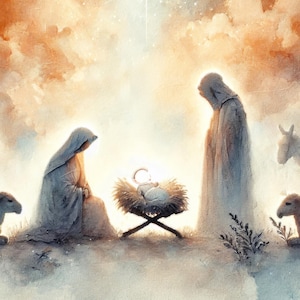 The Peaceful Nativity Scene, Nativity Scene Art Print, Christian Wall ...