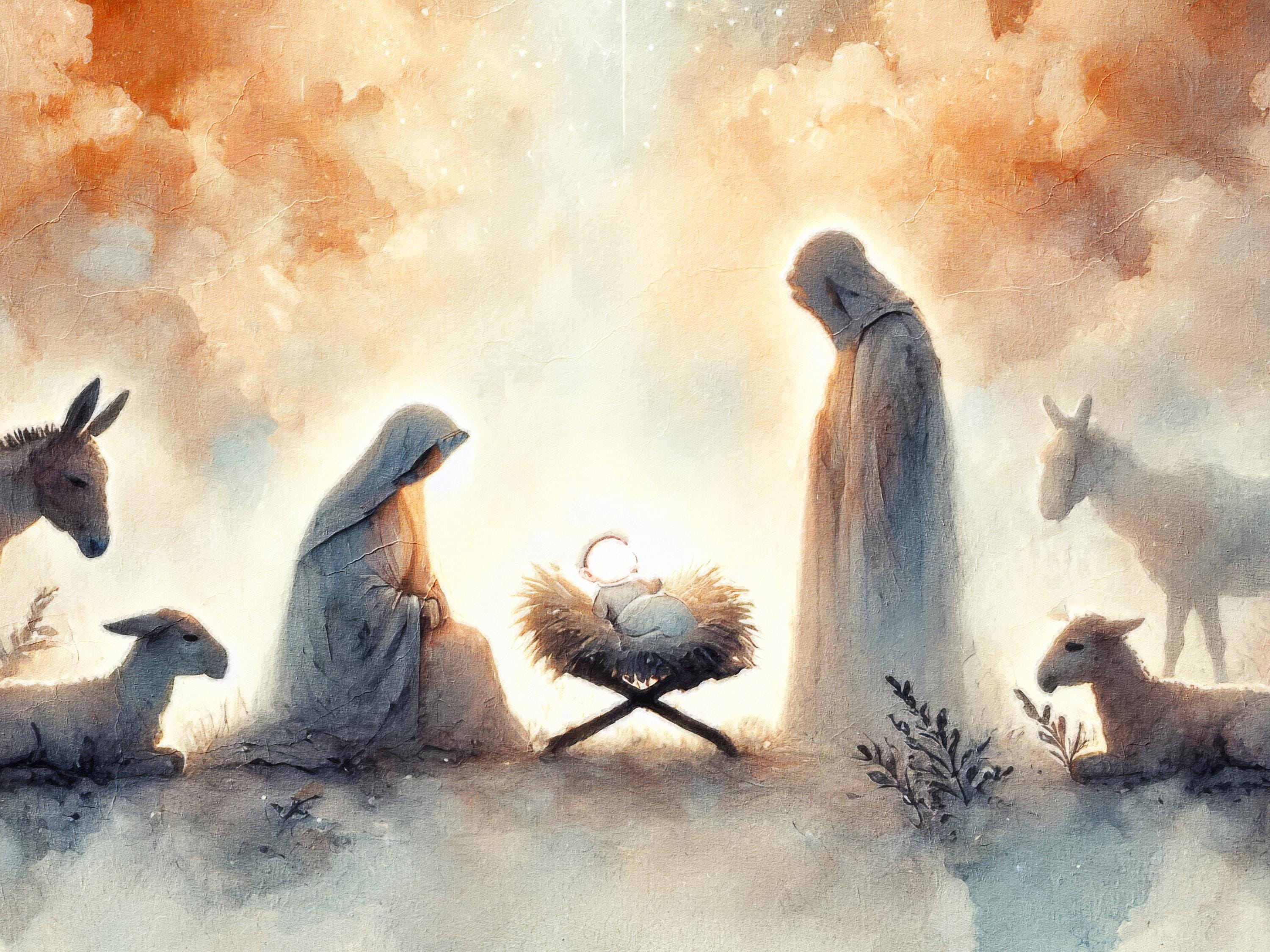 The Peaceful Nativity Scene, Nativity Scene Art Print, Christian Wall ...