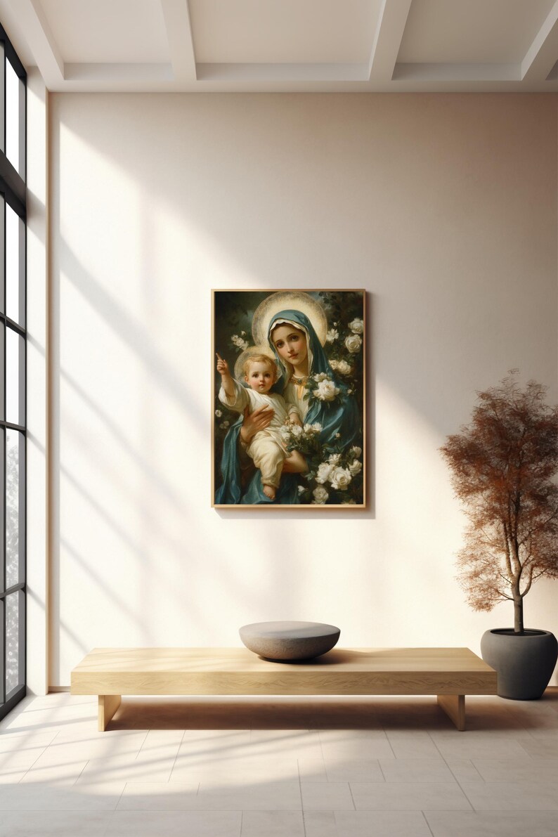 Virgin Mary Embracing Jesus Jesus Portrait Christian Wall Art