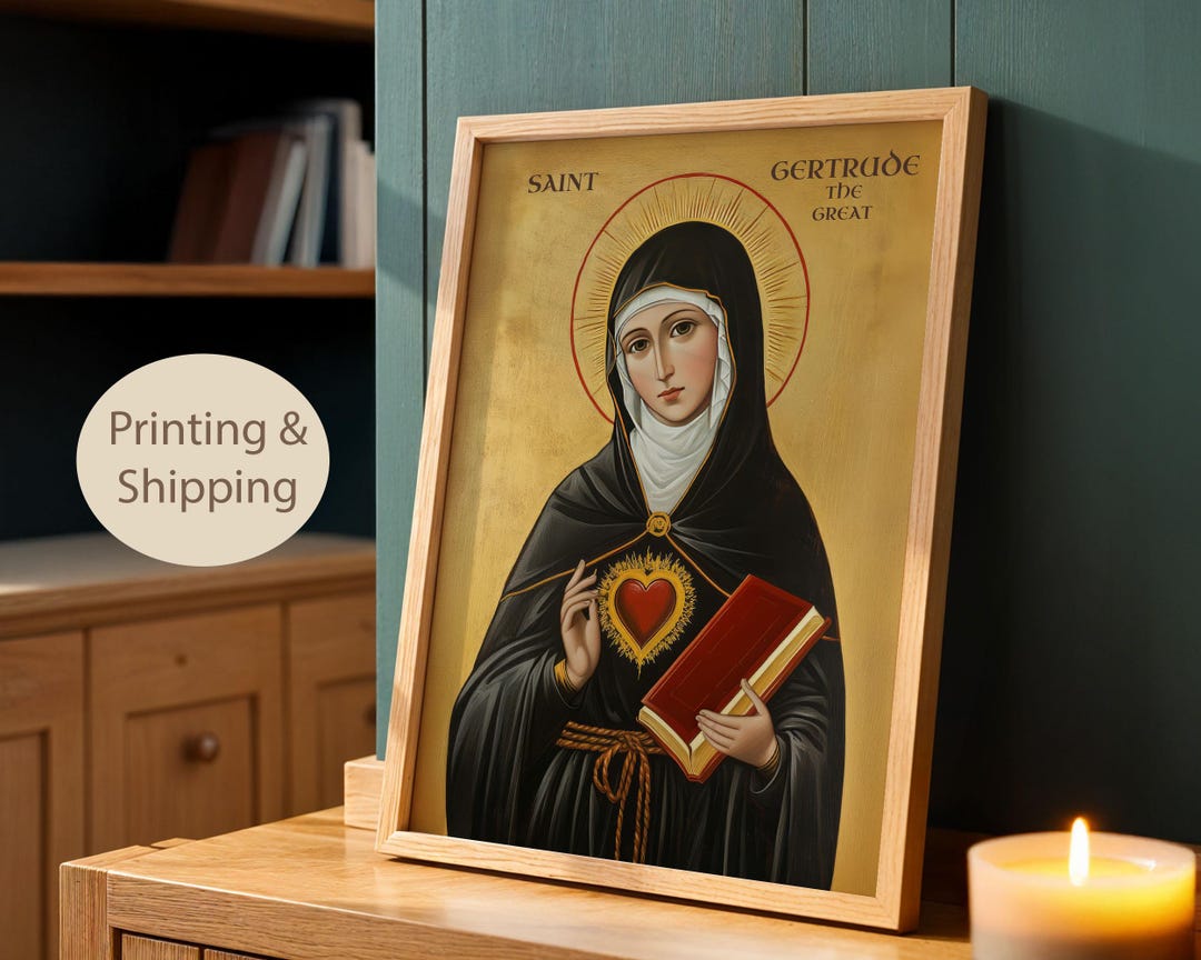 Saint Gertrude the Great Icon, Sacred Heart Catholic Art Print ...