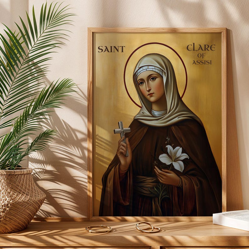 Saint Clare of Assisi Icon, Catholic Wall Art, Patron of Light and ...