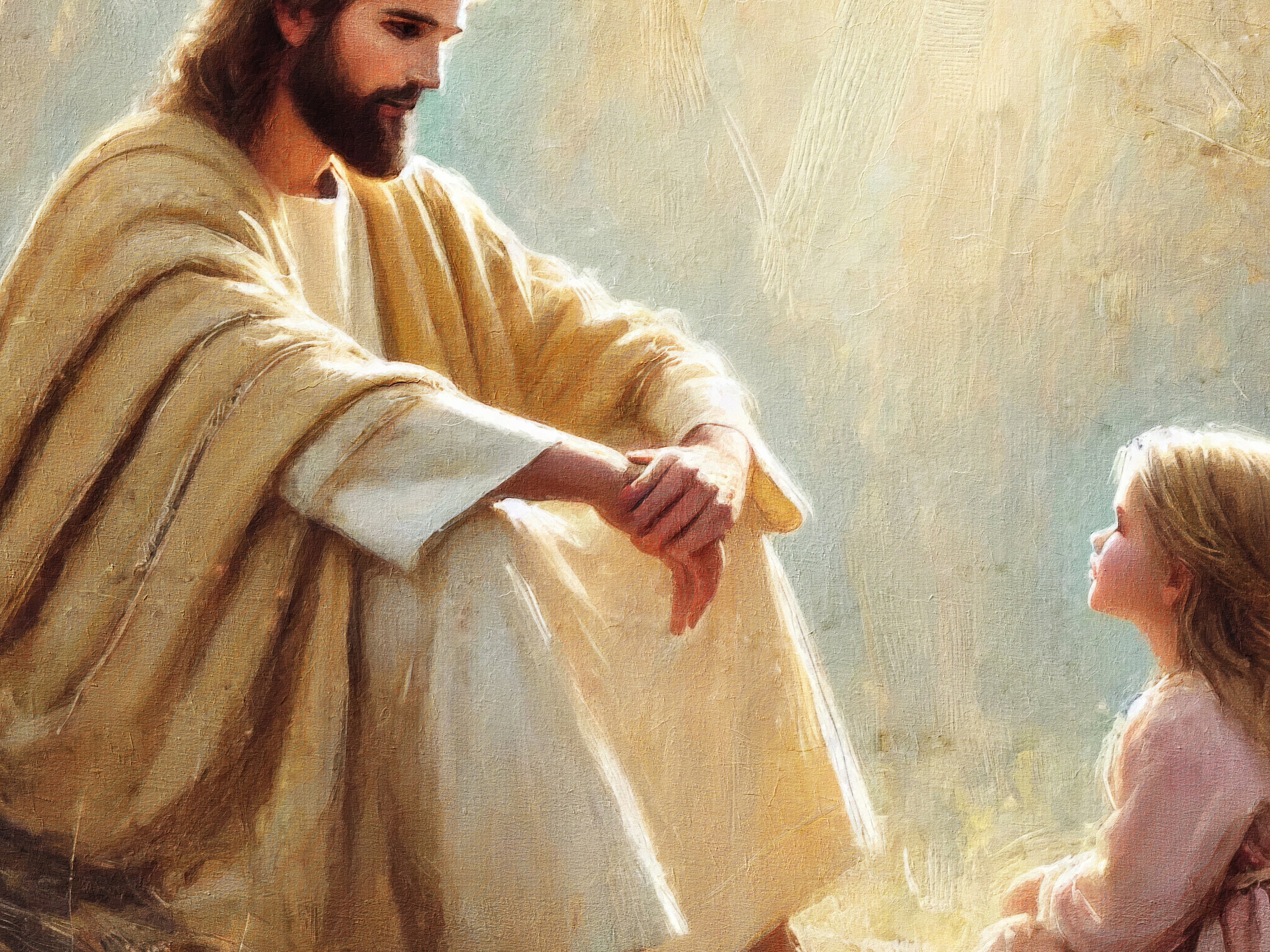 Jesus and Child Sitting and Talking, Jesus Art, Jesus and Child, Jesus ...