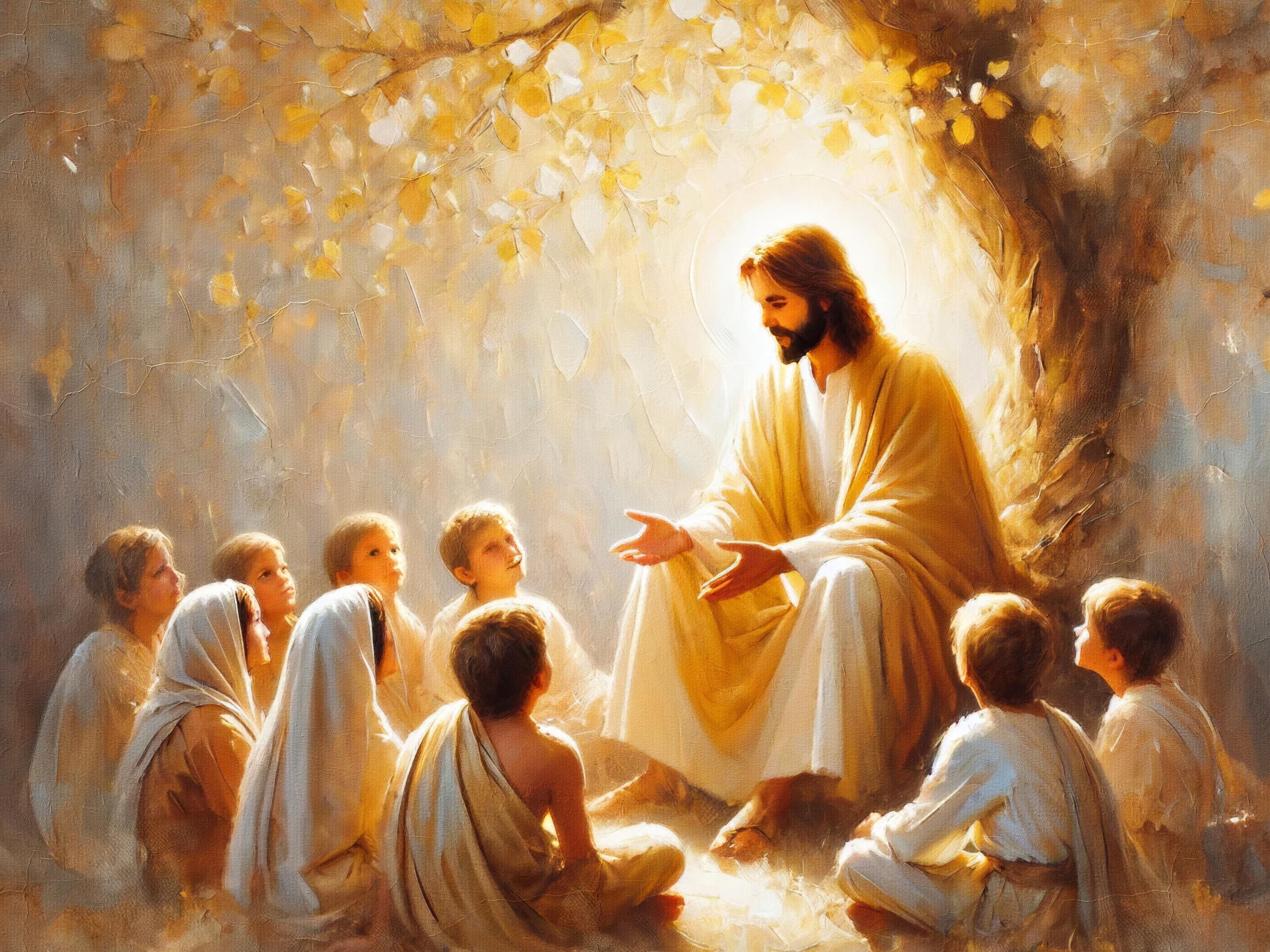 Jesus Teaching Children Art Print: Catholic Bible Story Painting ...