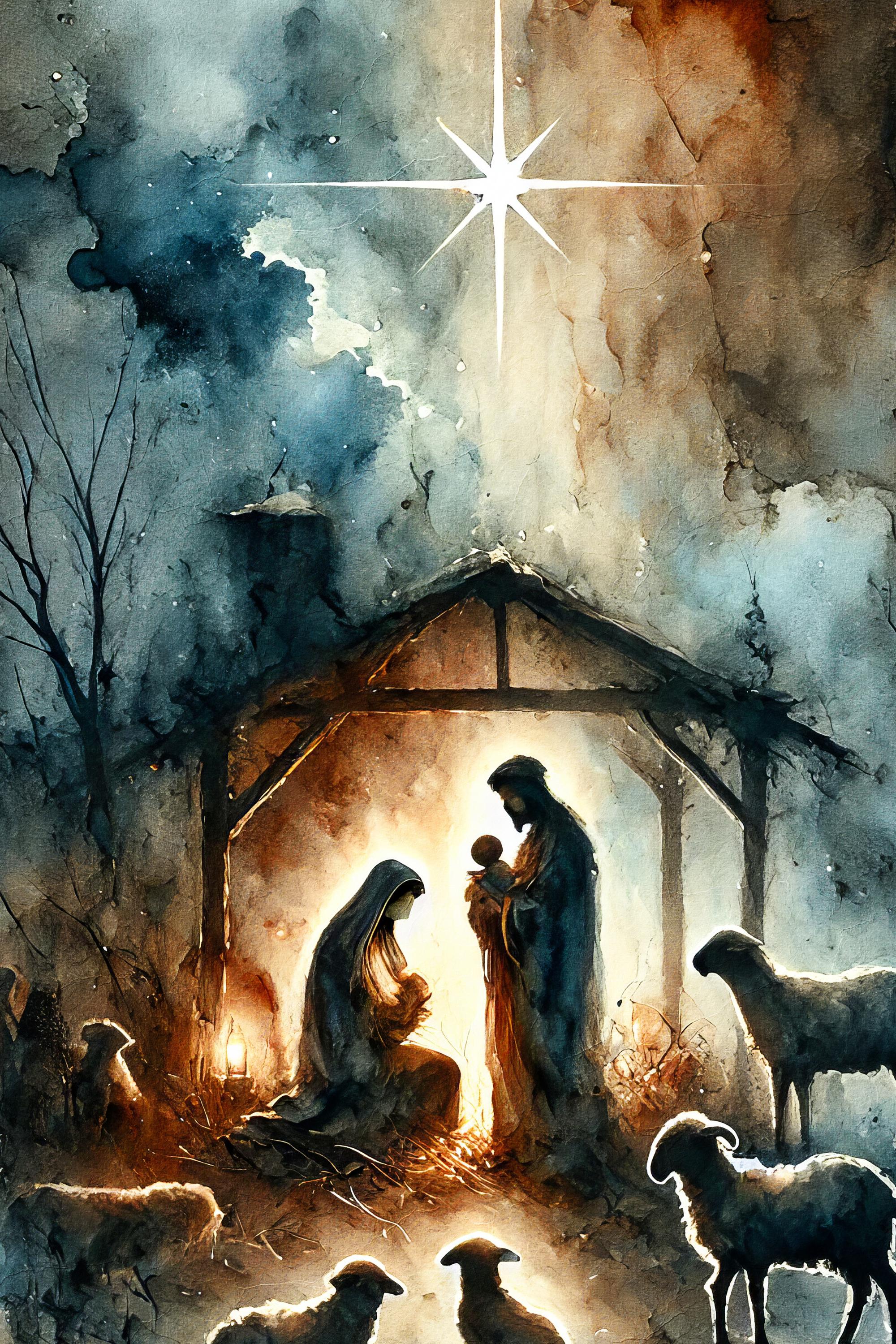 Birth in the Light of Night, Nativity Scene, Divine Light, Christian ...