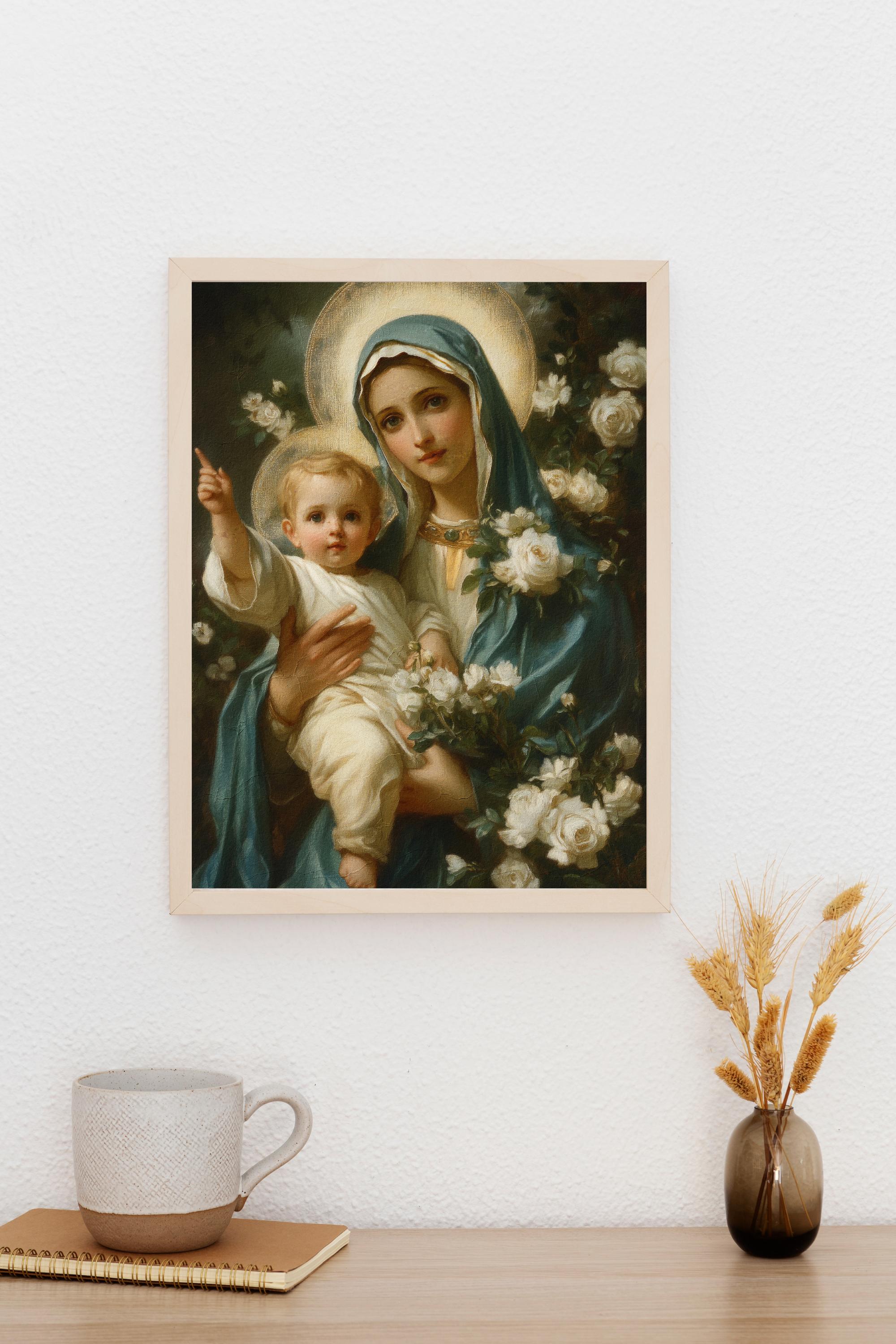 Virgin Mary Embracing Jesus, Jesus Portrait, Christian Wall Art ...