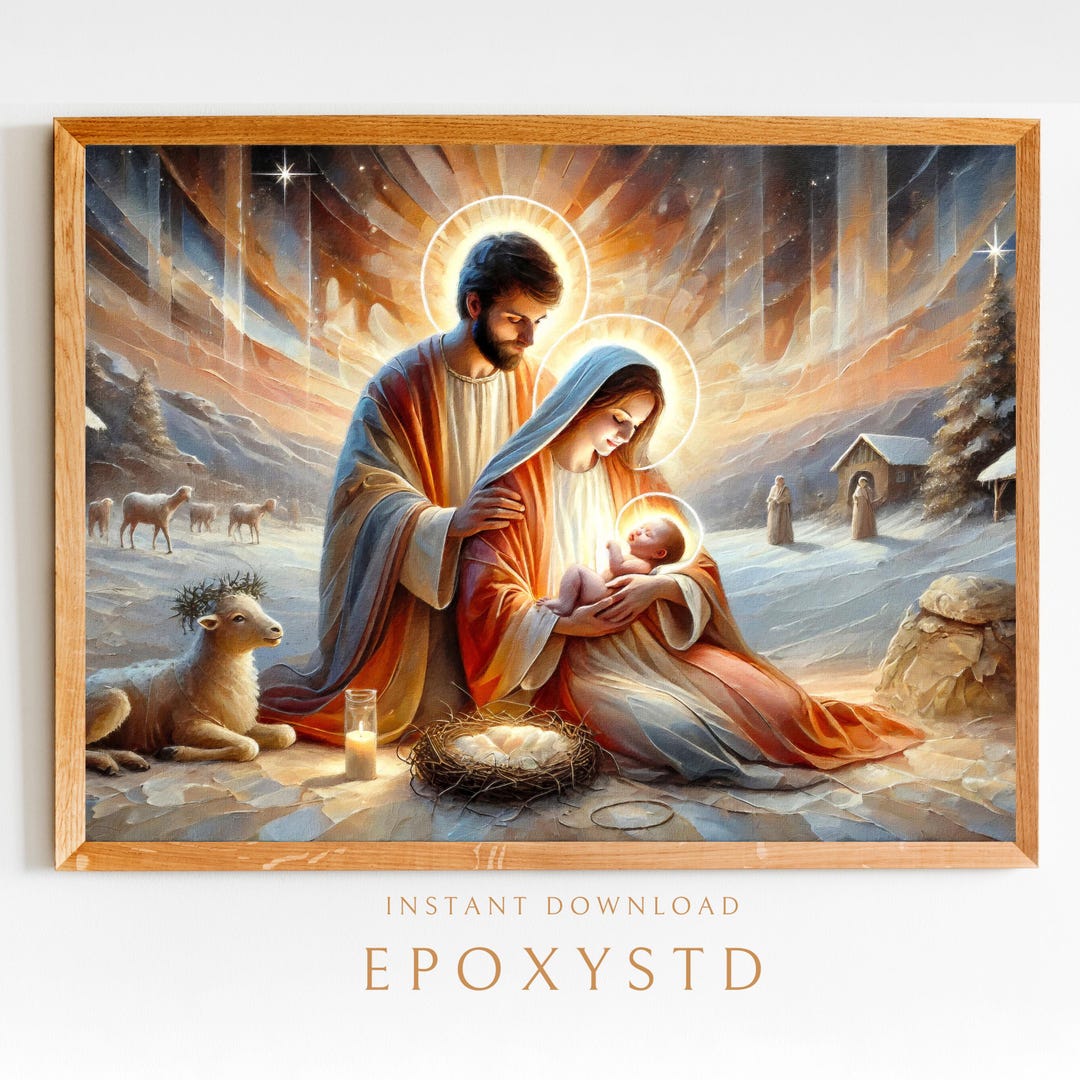 A Starlit Nativity, Divine Light, Christian Wall Art, Catholic Prints ...