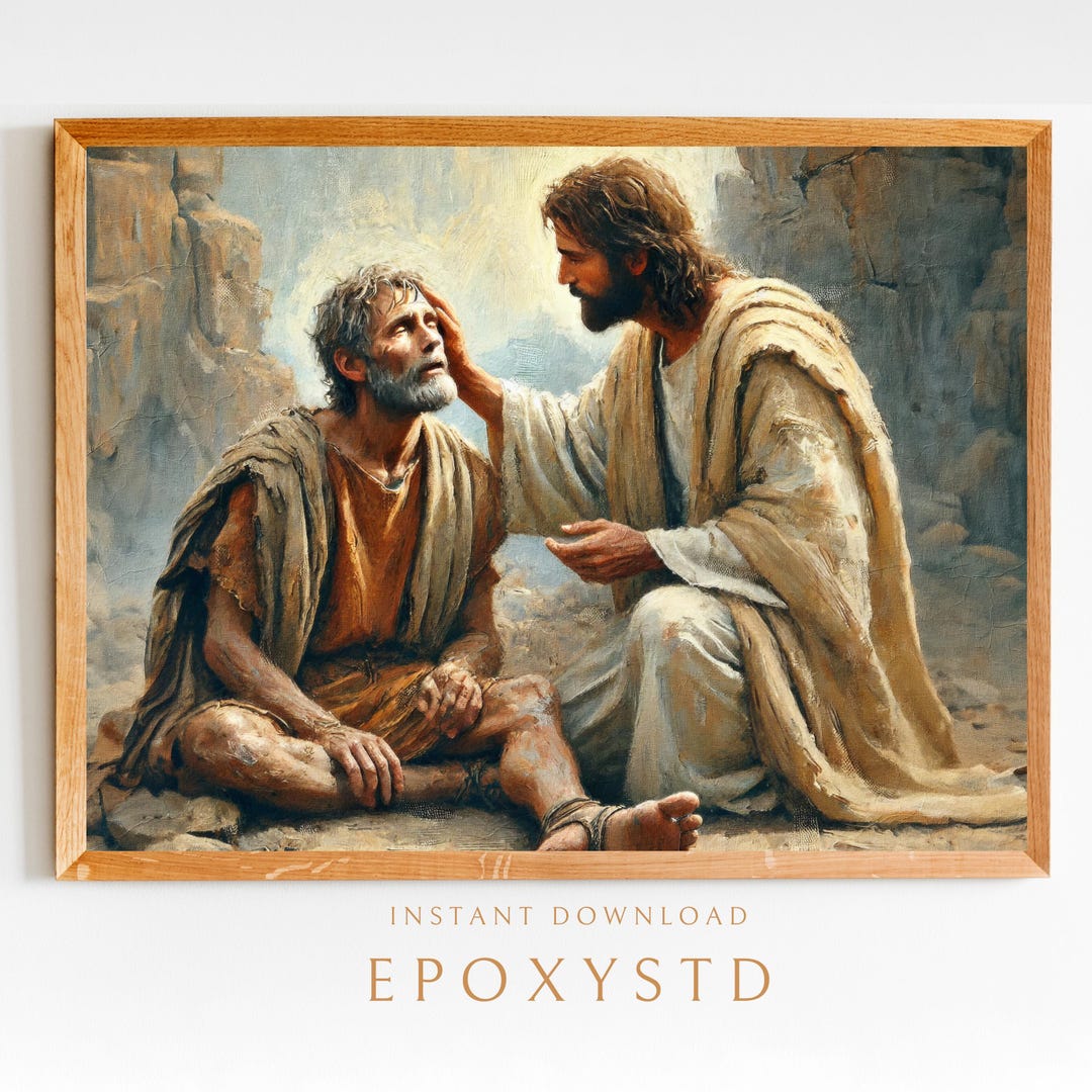 Jesus Heals the Blind Man With Sight, Divine Healing, Portrait of Jesus ...