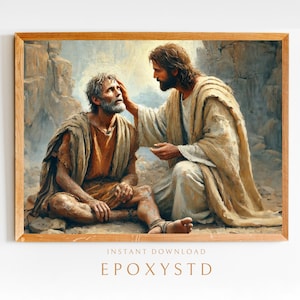 Jesus Heals the Blind Man With Sight, Divine Healing, Portrait of Jesus ...