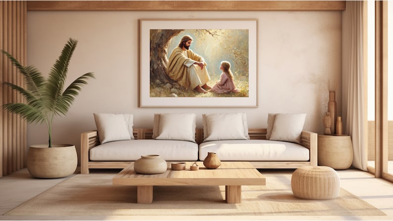 Jesus and Child Sitting and Talking, Jesus Art, Jesus and Child, Jesus ...