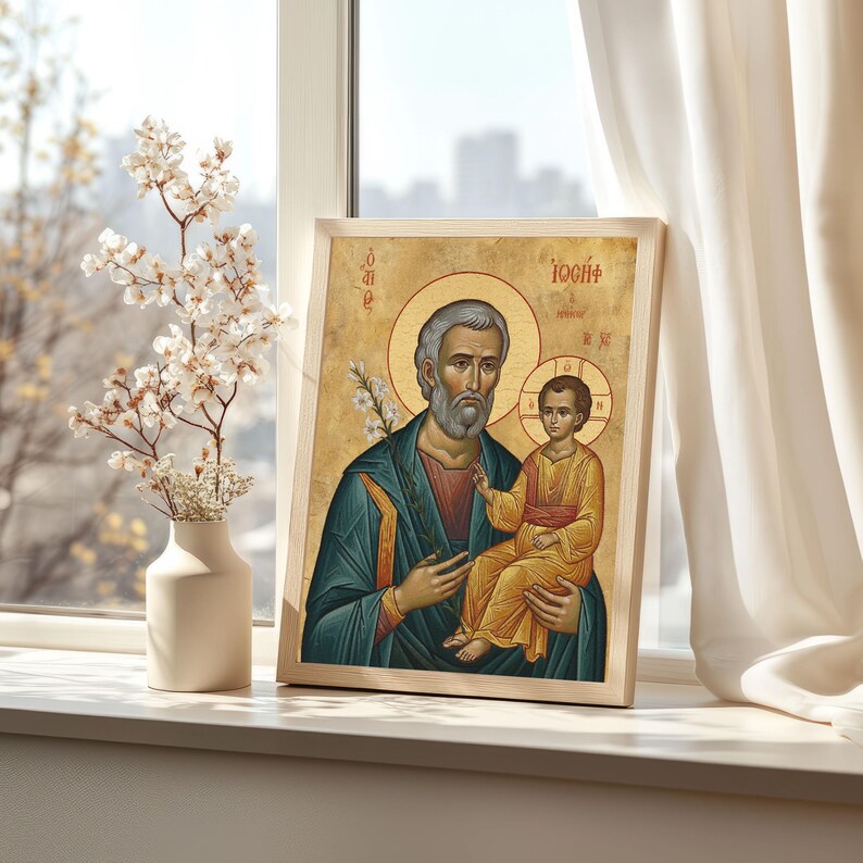 Saint Joseph With the Child Christ Icon: Catholic Wall Art, Holy Family ...