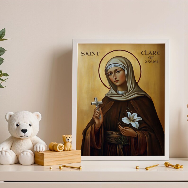 Saint Clare of Assisi Icon, Catholic Wall Art, Patron of Light and ...