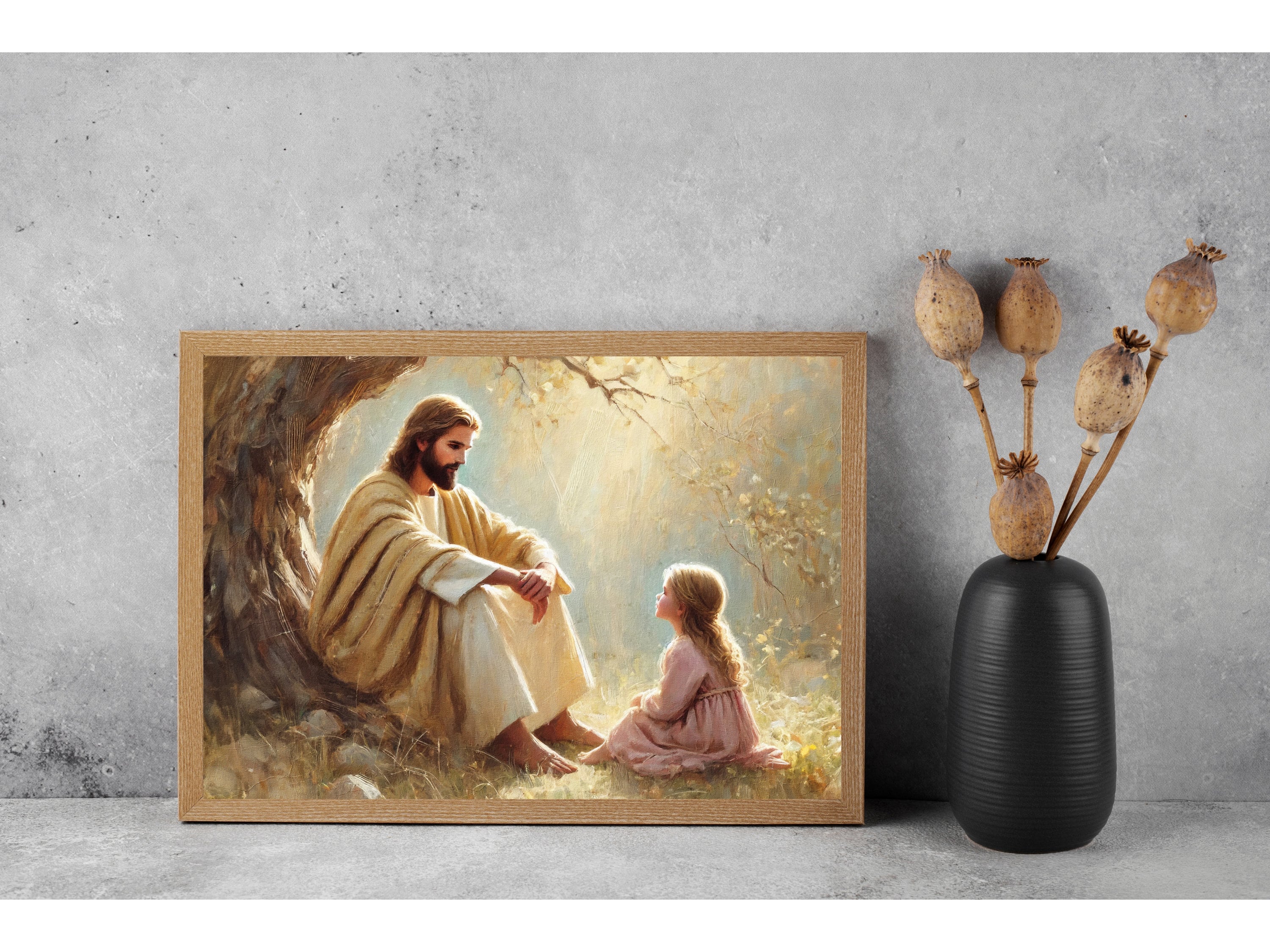 Jesus and Child Sitting and Talking, Jesus Art, Jesus and Child, Jesus ...