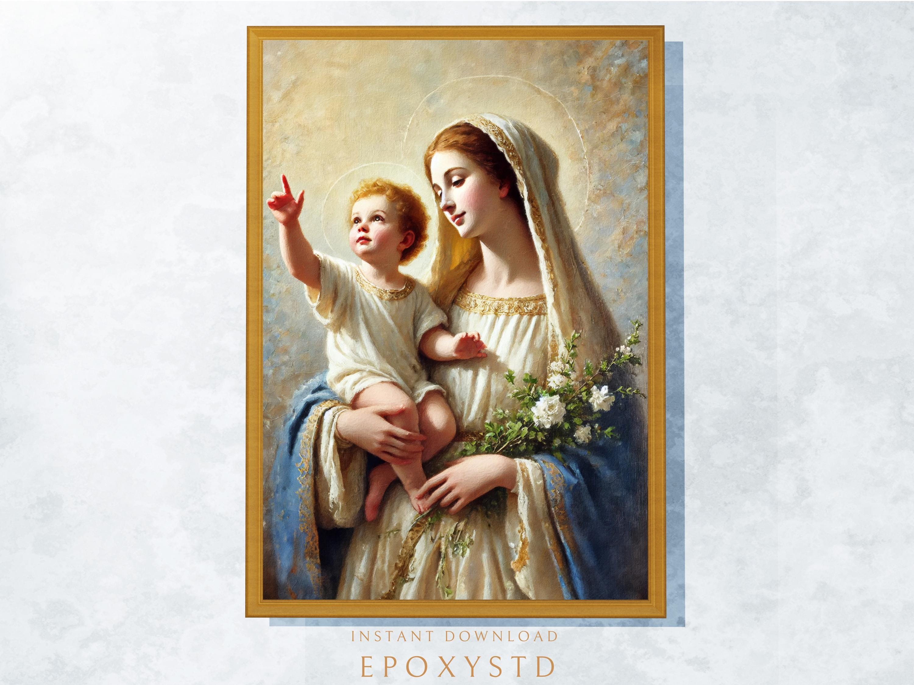 Virgin Mary Embracing Jesus, Jesus Portrait, Christian Wall Art ...