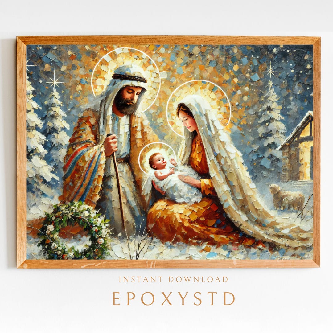 Christmas Under the Stars, Nativity Scene, Divine Light, Christian Wall ...