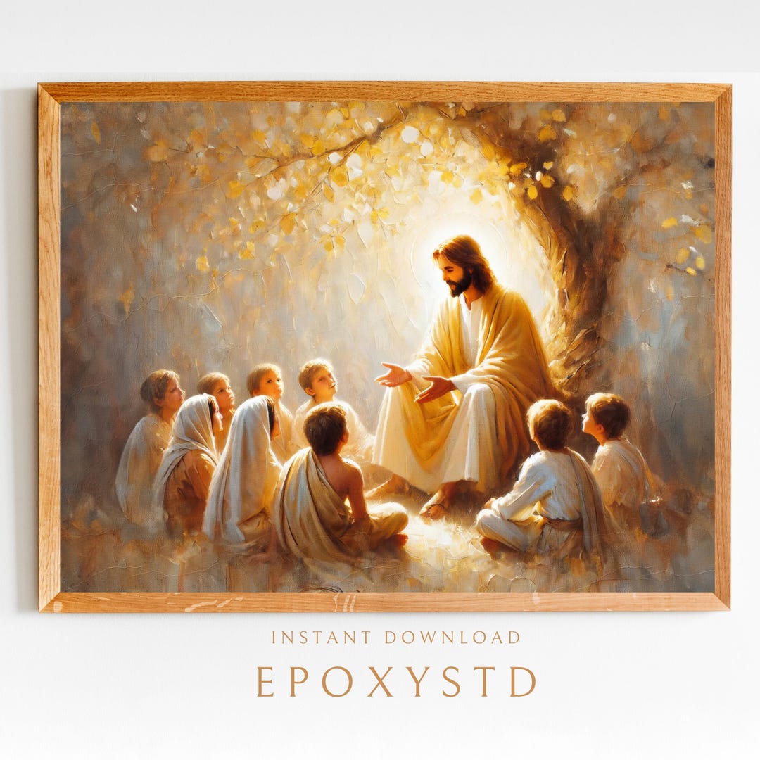 Jesus With Children, Jesus Sitting Among Children, Catholic Painting ...