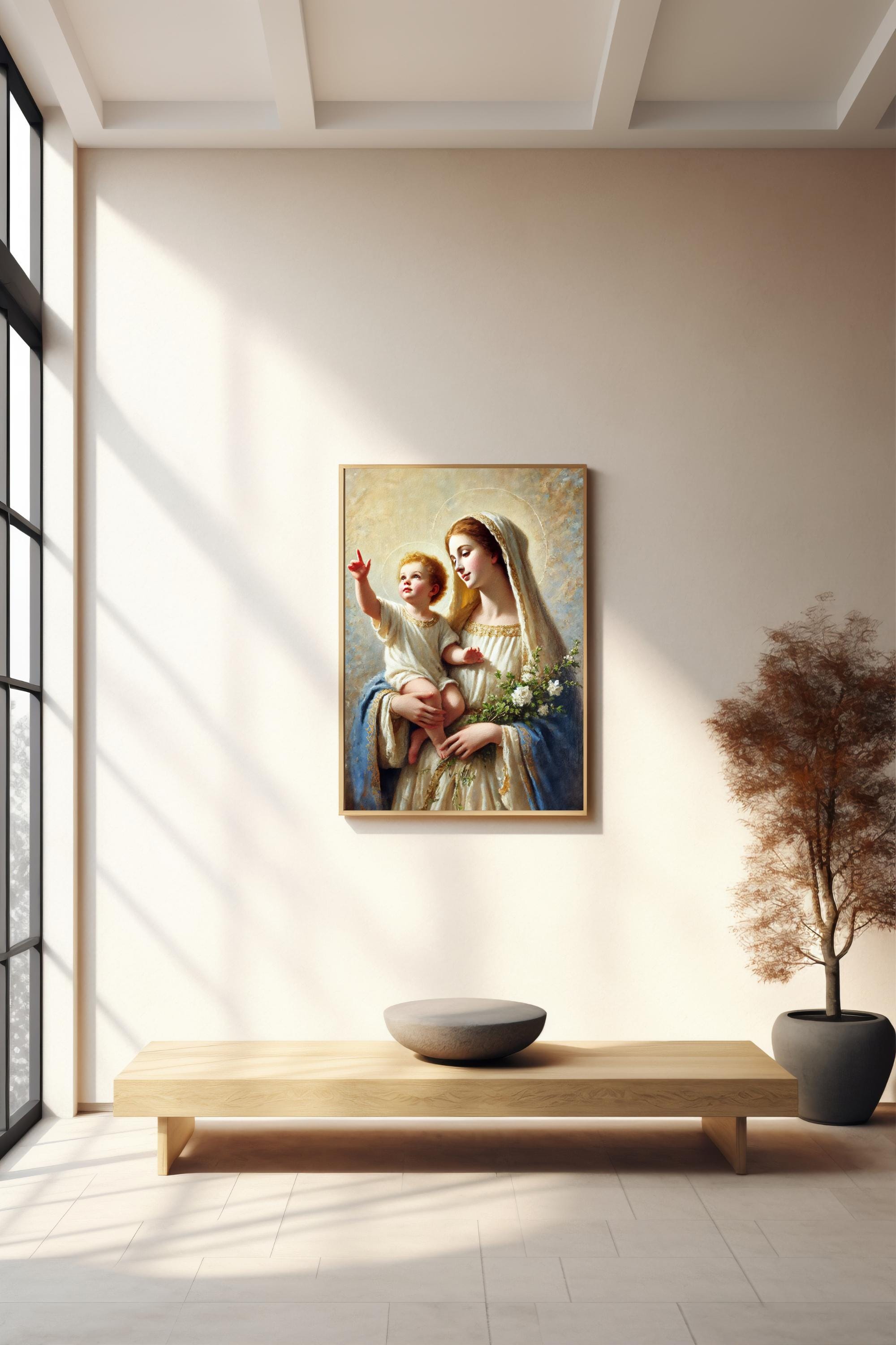 Virgin Mary Embracing Jesus, Jesus Portrait, Christian Wall Art ...