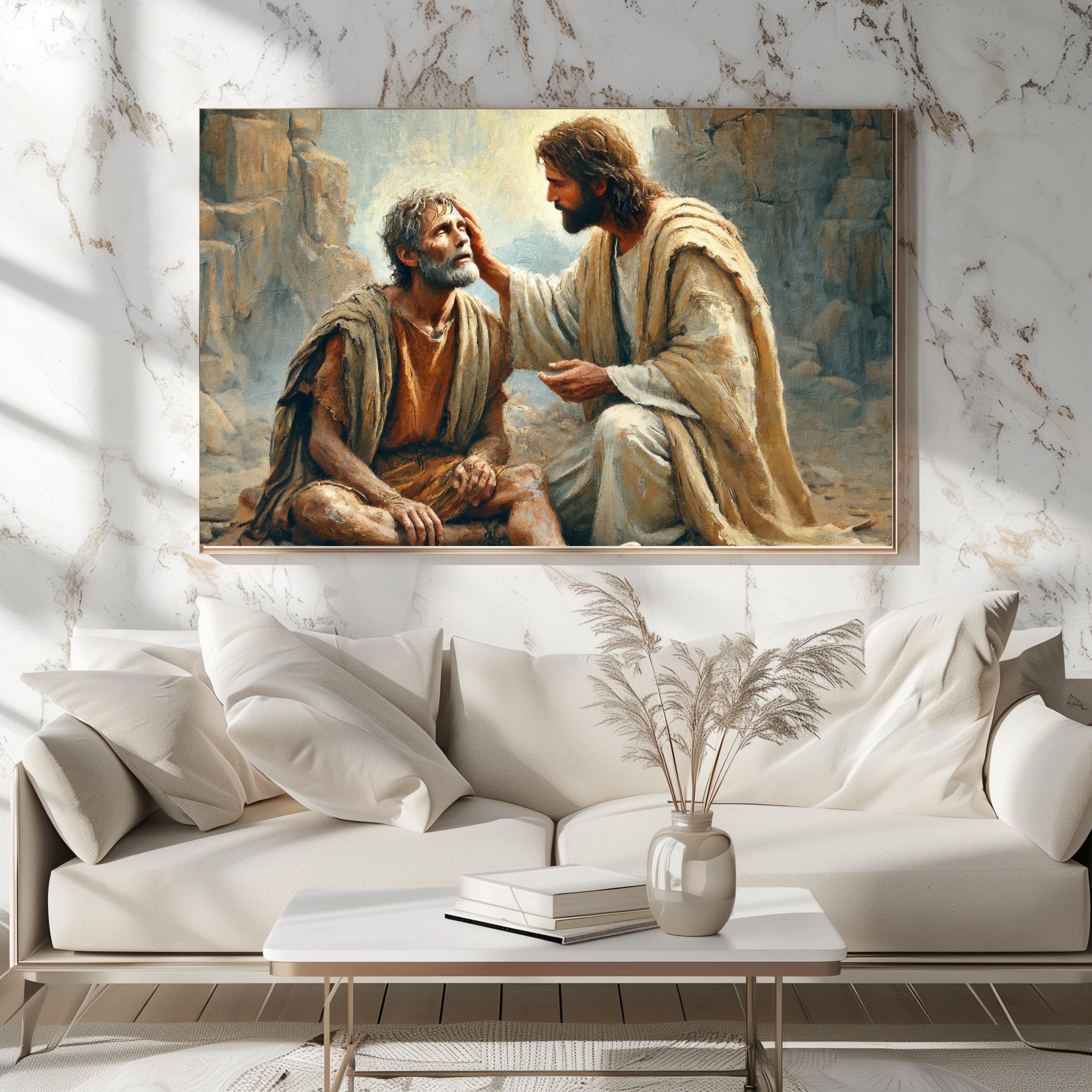 Jesus Heals the Blind Man With Sight, Divine Healing, Portrait of Jesus ...