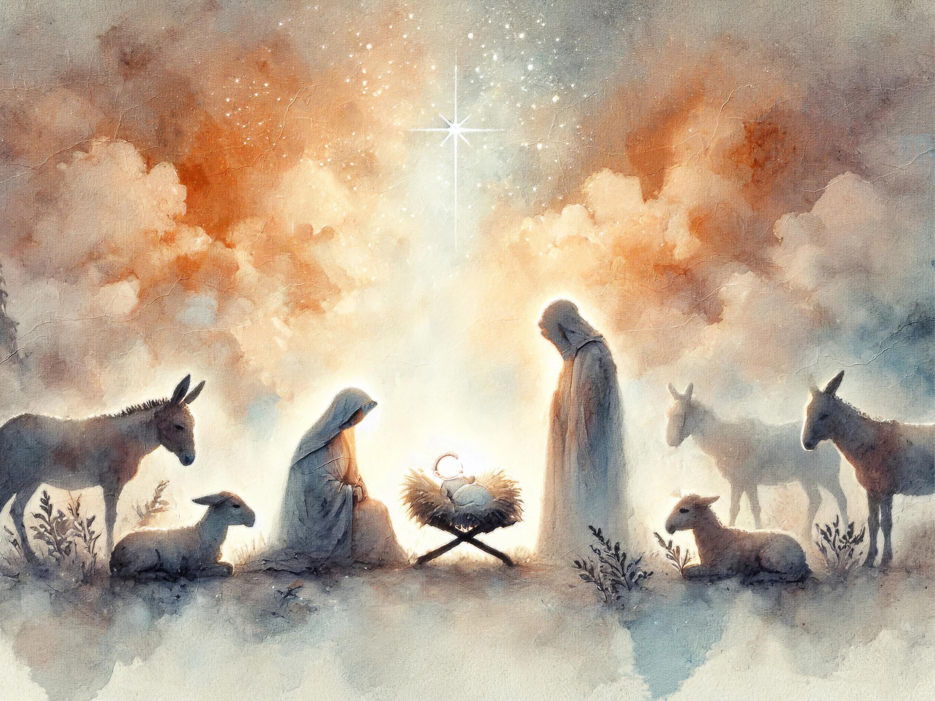 The Peaceful Nativity Scene, Nativity Scene Art Print, Christian Wall ...