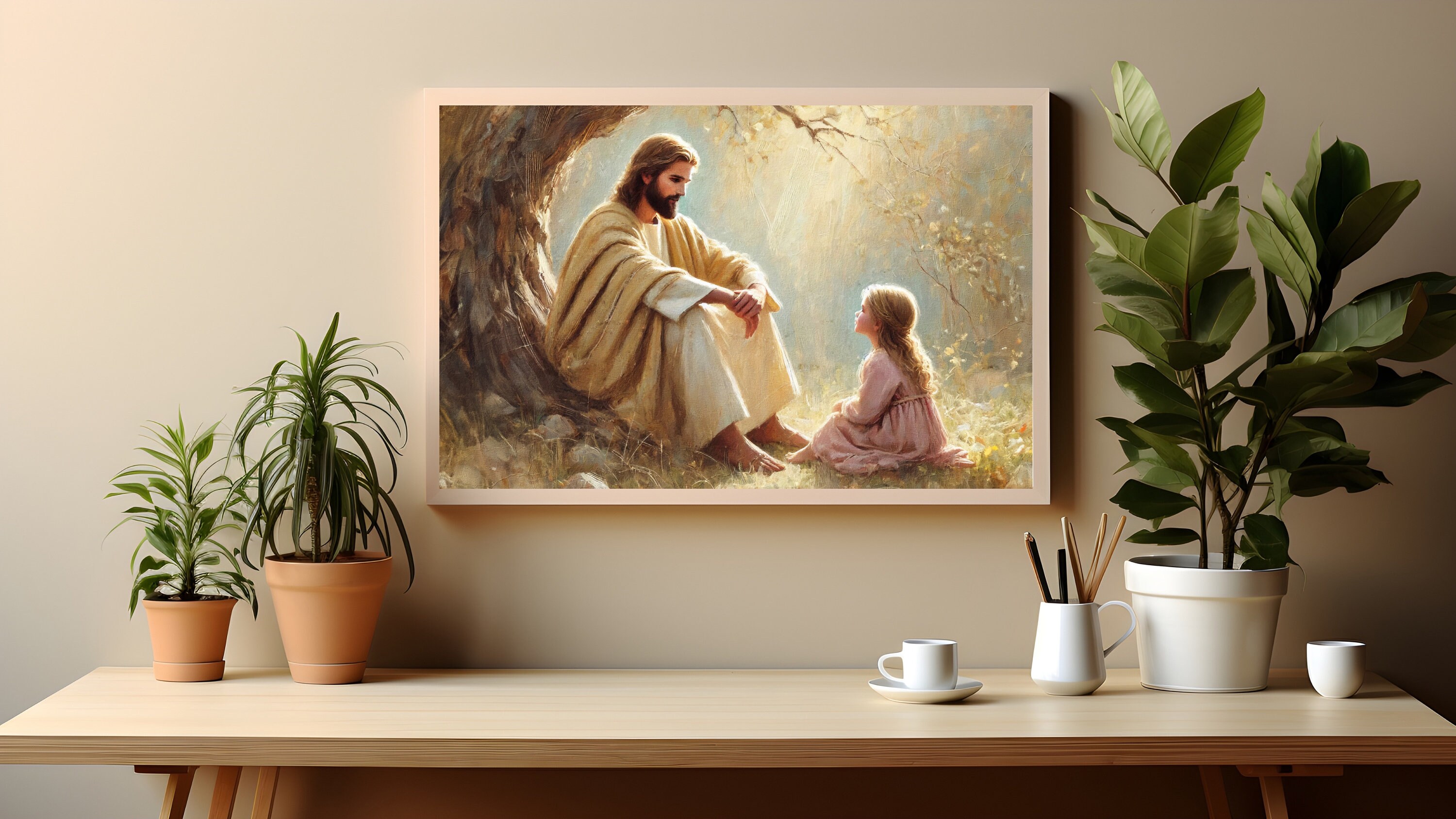 Jesus and Child Sitting and Talking, Jesus Art, Jesus and Child, Jesus ...