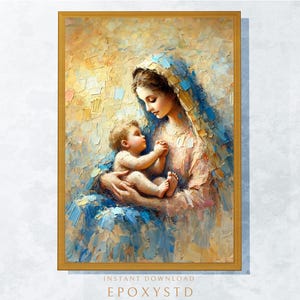 Virgin Mary Holding Jesus, Portrait of Jesus, Christian Wall Art ...